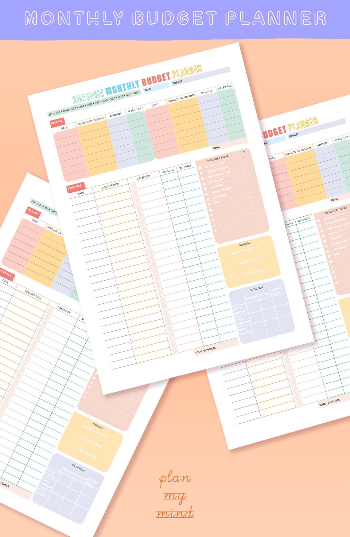 Printable Budget Planner Colorful Monthly Budget Planner - Etsy