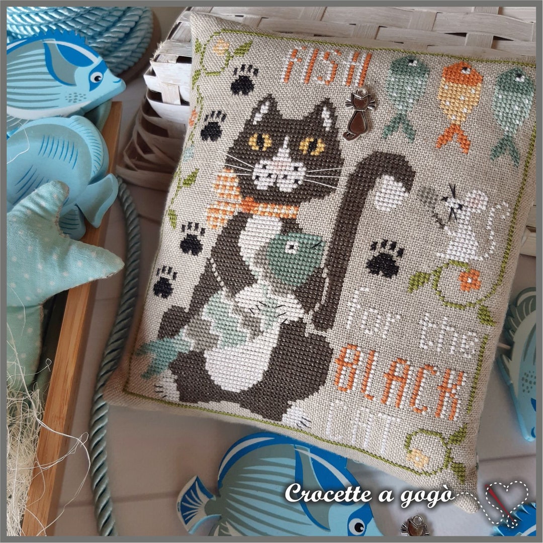 DIGITAL PDF File-the Little Cat!- Cross Stitch Pattern Cat, Spring Fish ...