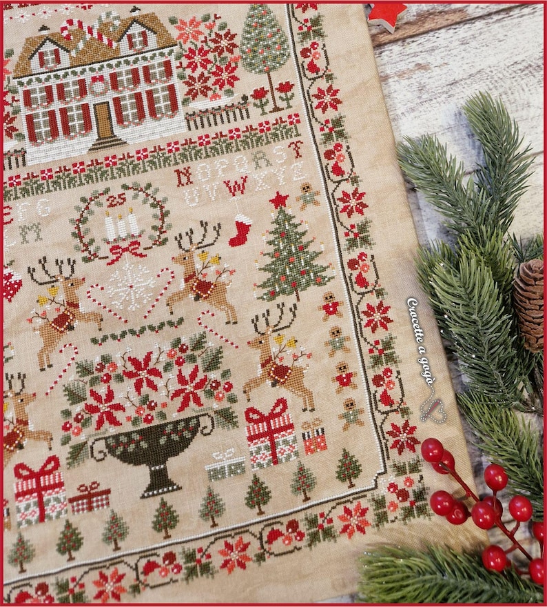 DIGITAL PDF FILE "christmas Sampler", Cross Stitch Chart, With Writing ...