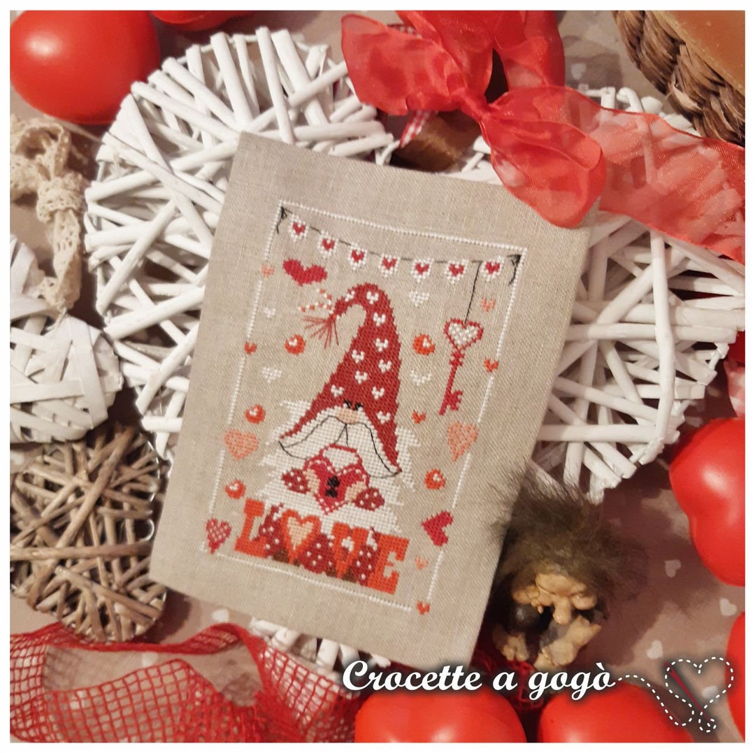 PDF DIGITAL FILE Chart-gnome in Love- Cross Stitch Pattern, Cross ...