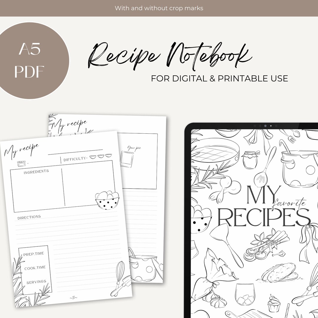 Printable DIY Cookbook, PDF Notebook for Your Favorite Recipes, Also ...