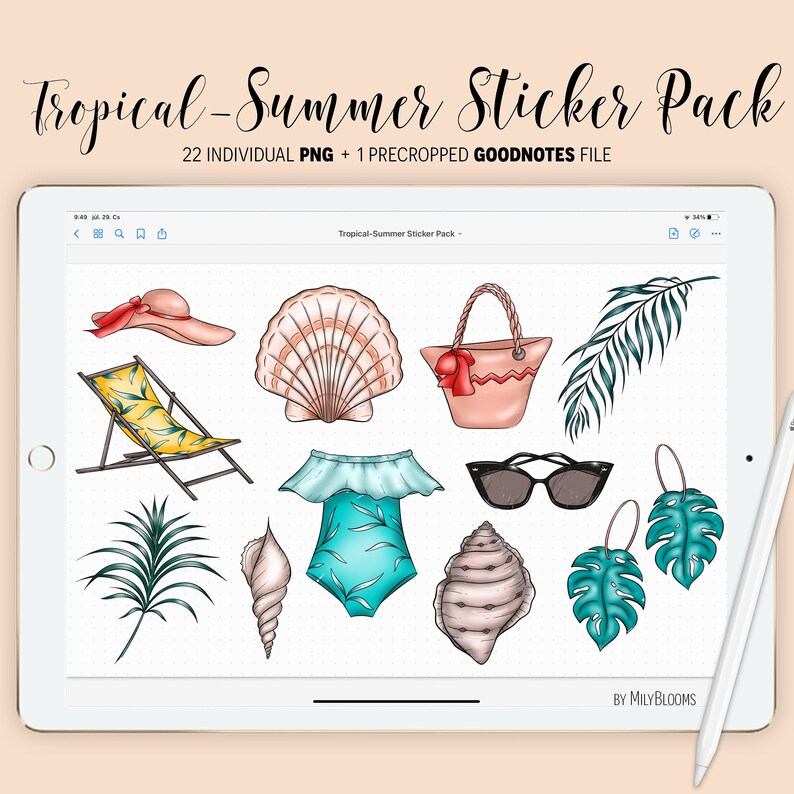 Digital Tropical-summer-sticker Pack Planner Stickers - Etsy
