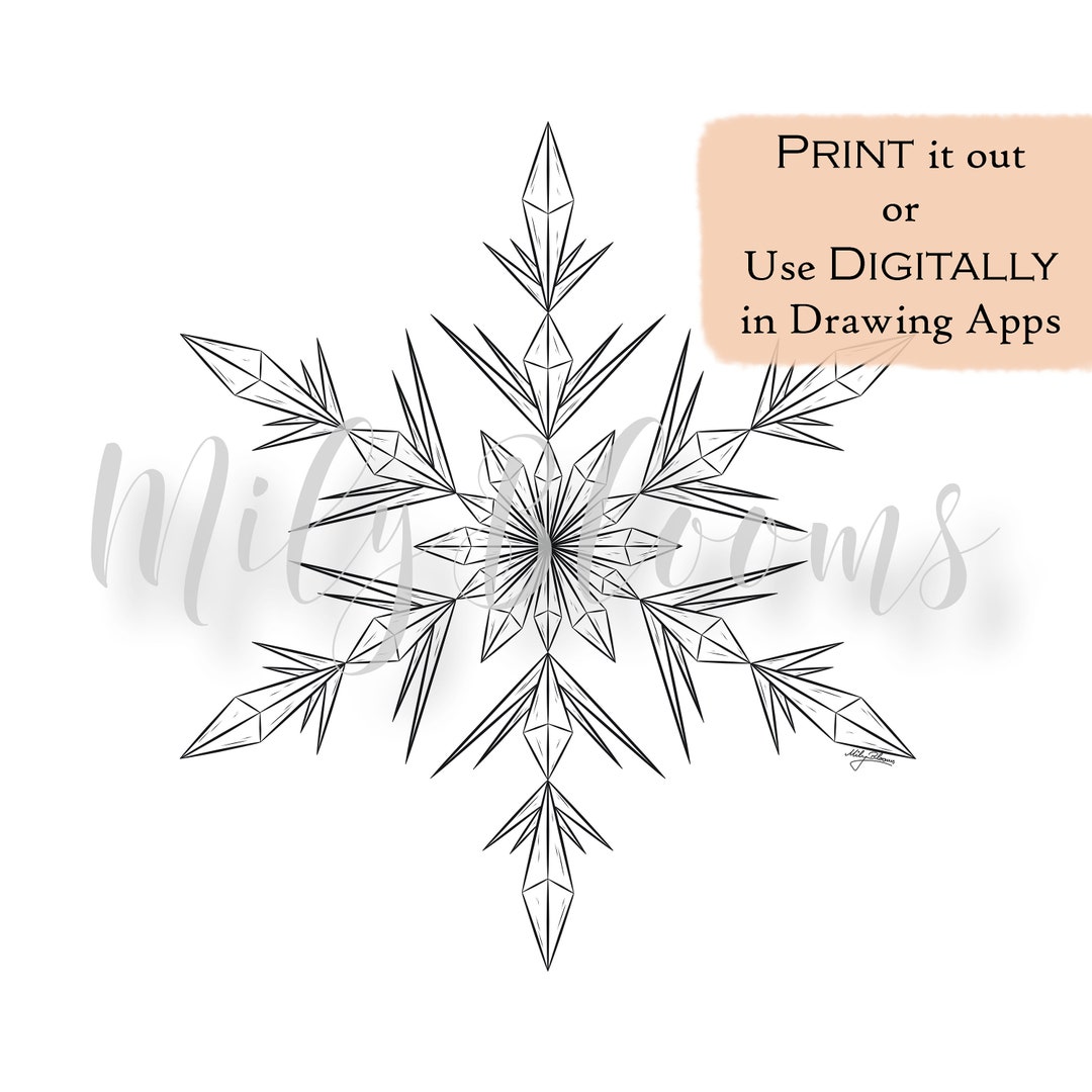 Crystal Snowflake Coloring Page: Printable or Digital (PDF, JPG, PNG ...