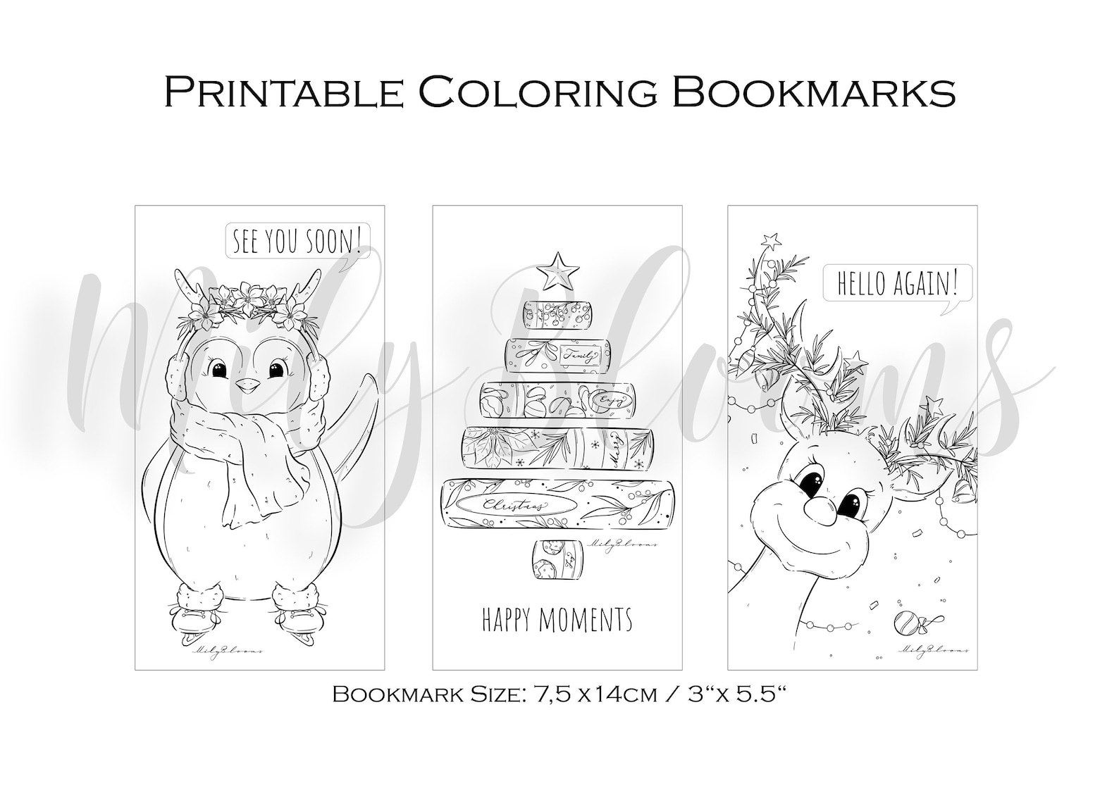 Set of 3 Cute Coloring Bookmarks Christmas Winter Print at - Etsy