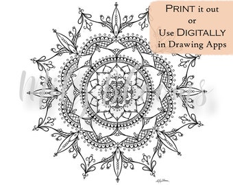 Mandala Coloring Page: Printable and Digital Digistamp (PDF, JPG, PNG ...