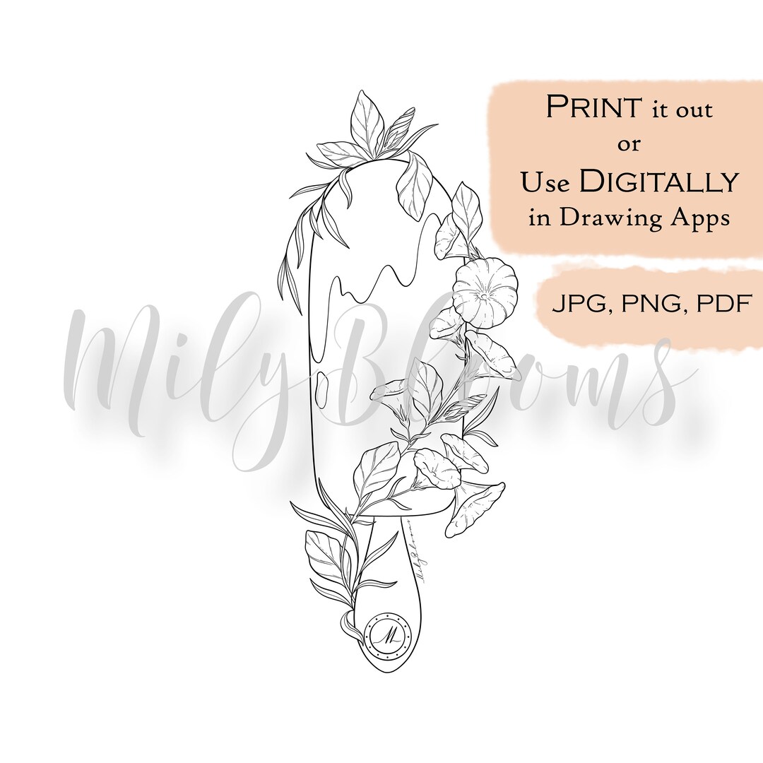 Floral Ice Cream Coloring Page: Botanical Illustration (digital ...