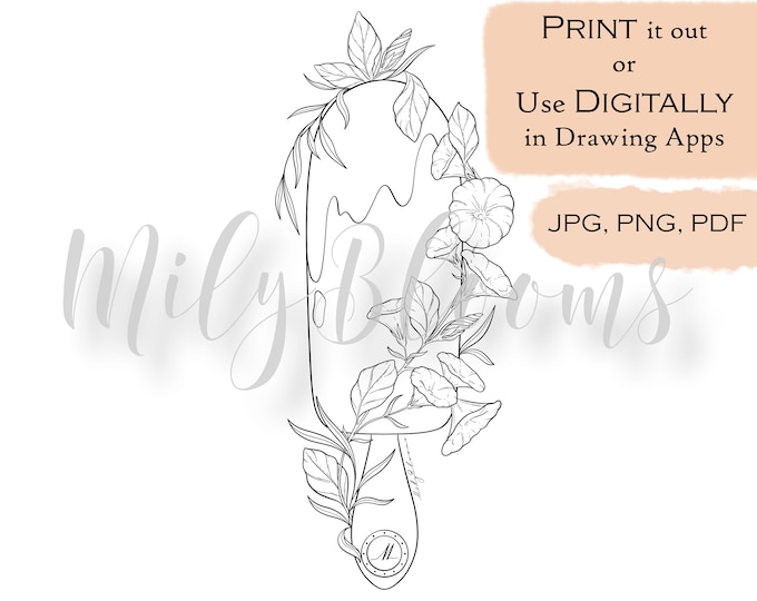 Floral Ice Cream Coloring Page: Botanical Illustration (digital ...