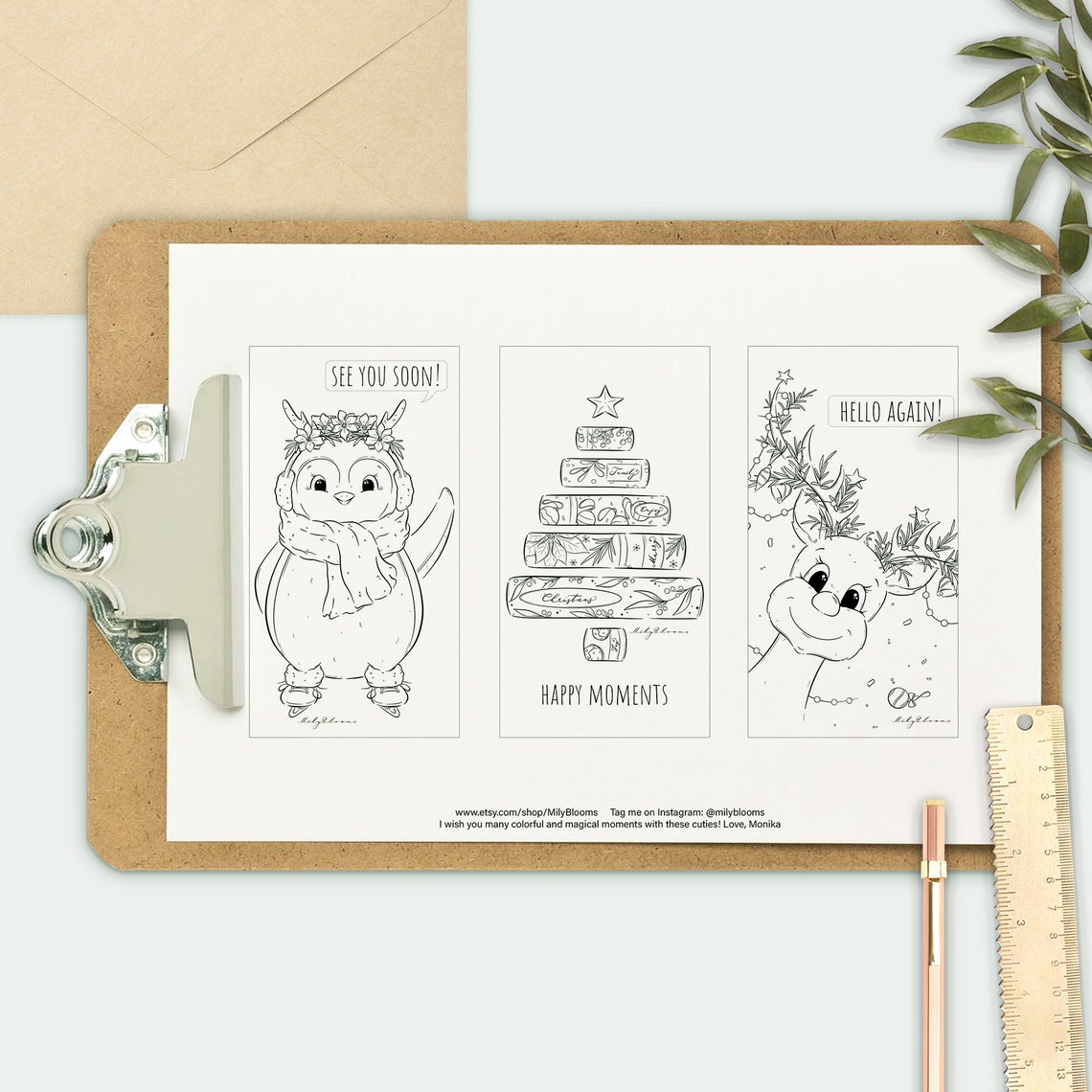 Set of 3 Cute Coloring Bookmarks Christmas Winter Print at - Etsy
