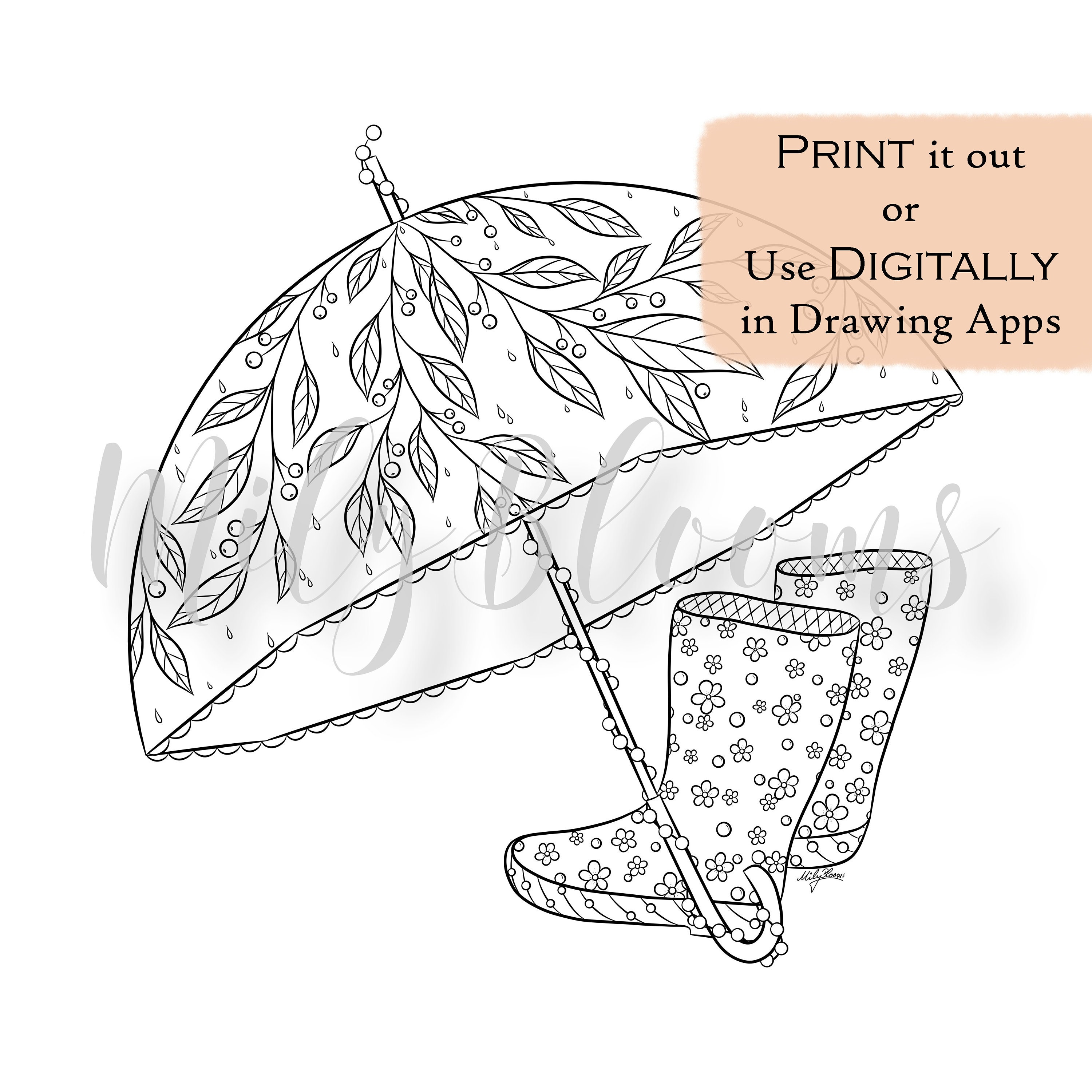 Rain Umbrella Coloring Page