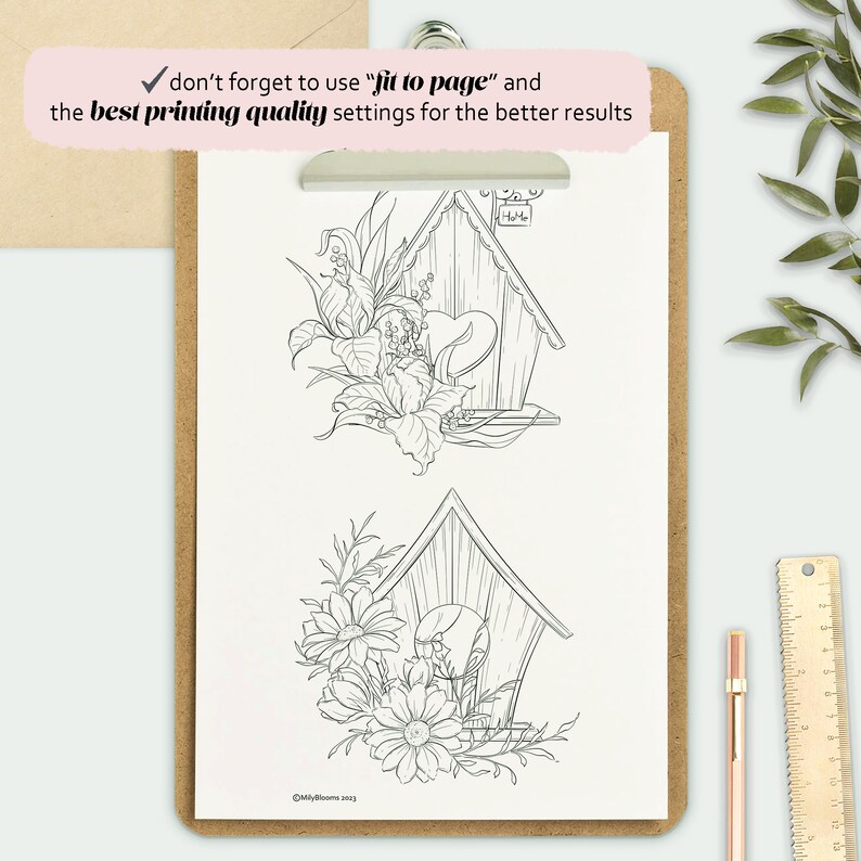 Floral Birdhouse Coloring Pages: Spring Botanical Designs (printable ...