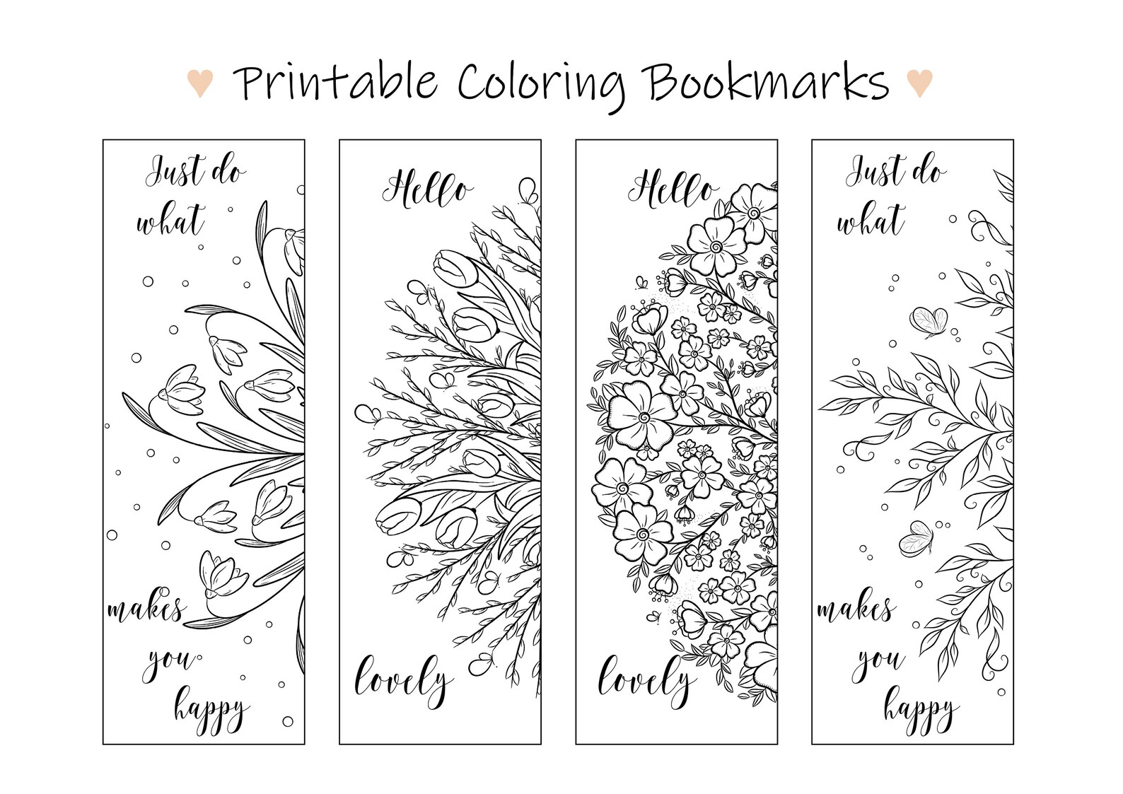Set of 4 Printable Floral Mandala Coloring Bookmarks, JPG, PNG, PDF - Etsy