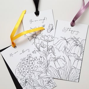 Set of 3 Floral Coloring Bookmarks, Spring Motivational Bookmark Bundle ...