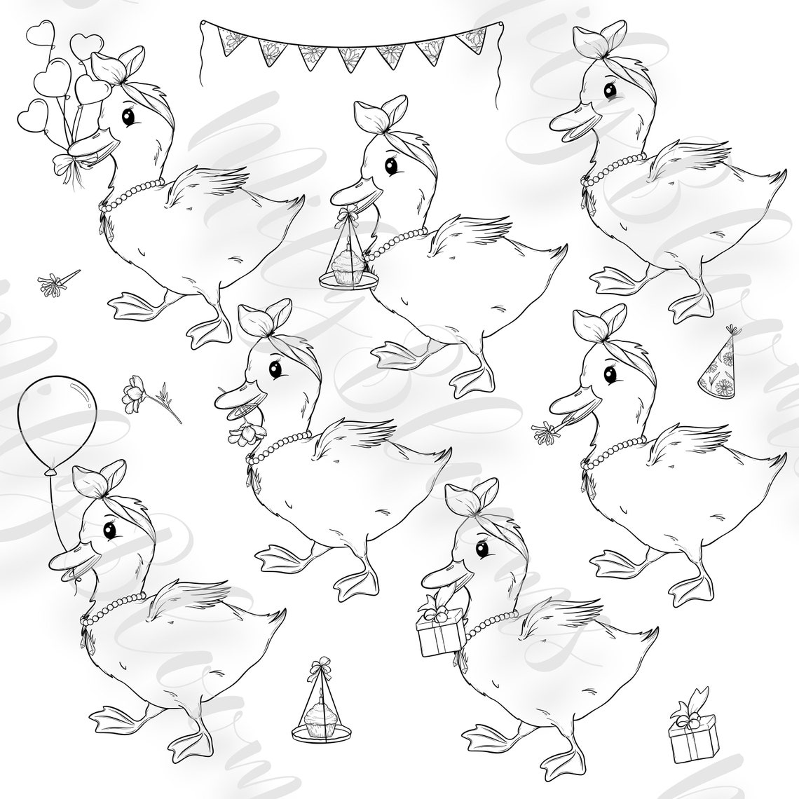 Birthday Duck-party Clipart Collection Cute Ducklings Party | Etsy