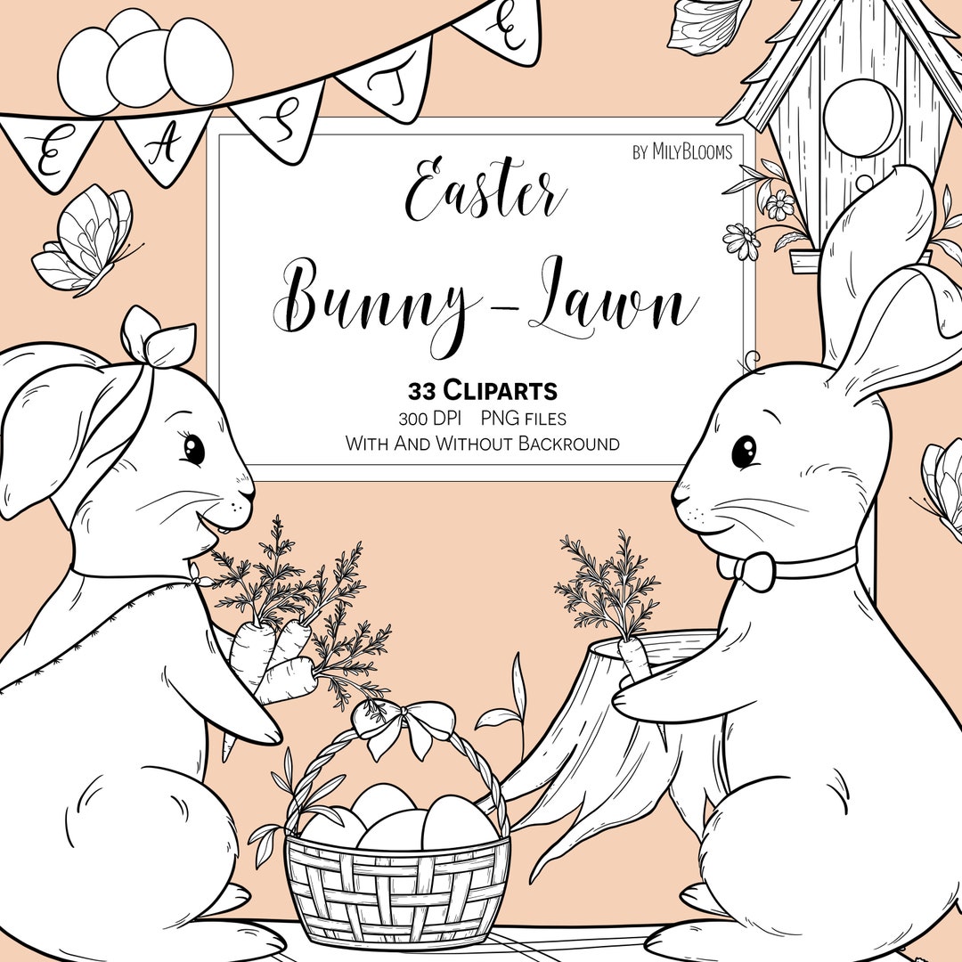 Easter Bunny-lawn Clipart Collection Cute Easter Digital - Etsy