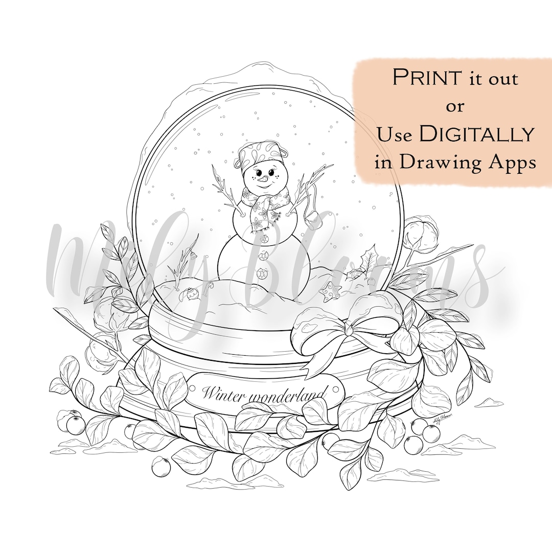PRINTABLE & DIGITAL Adults Coloring Page, Winter Snow Globe Digistamp ...