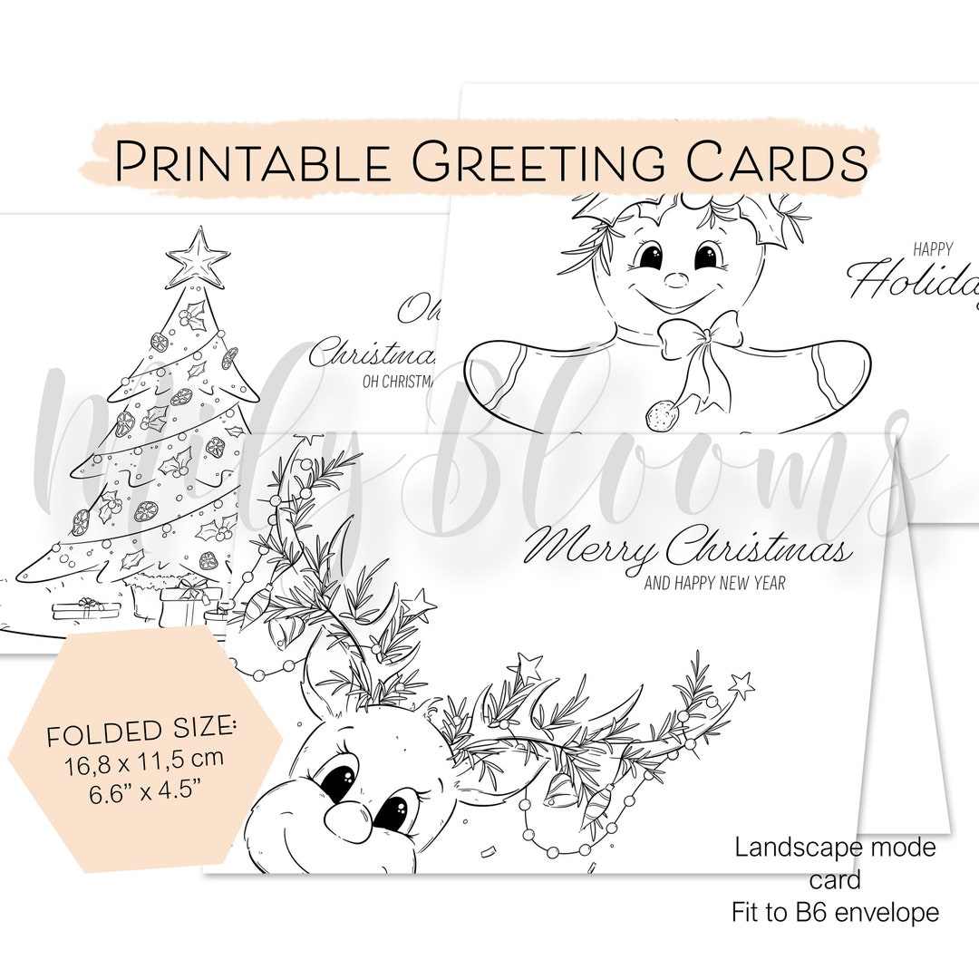 3 PRINTABLE Coloring Greeting Cards, Merry Christmas, Oh Christmas Tree ...