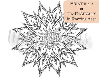 PRINTABLE and DIGITAL Mandala Coloring Page for Adults Boho | Etsy