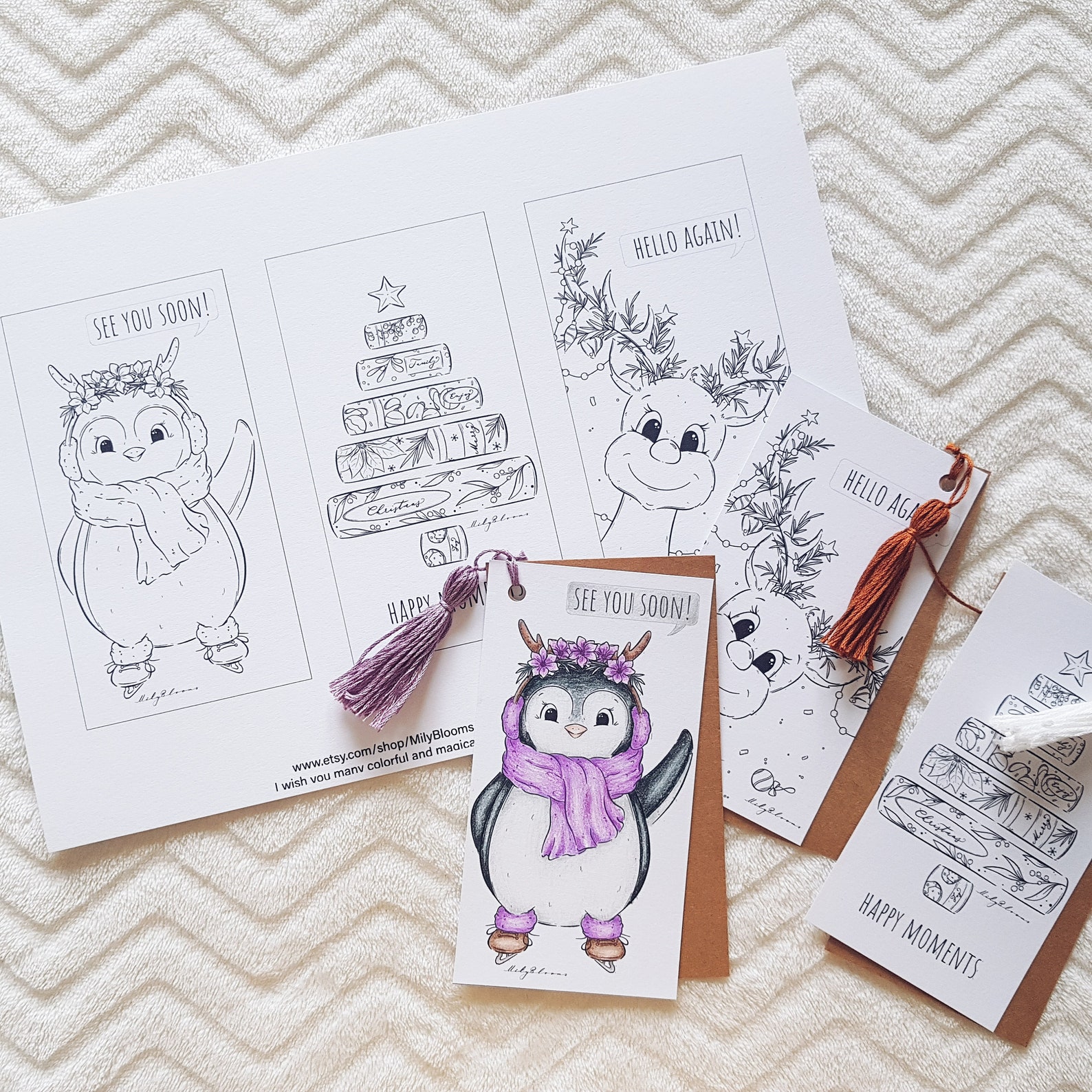 Set of 3 Cute Coloring Bookmarks Christmas Winter Print at - Etsy