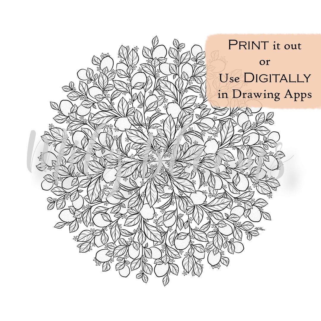 Lemon Branch Mandala Coloring Page: Summer Digistamp (printable ...