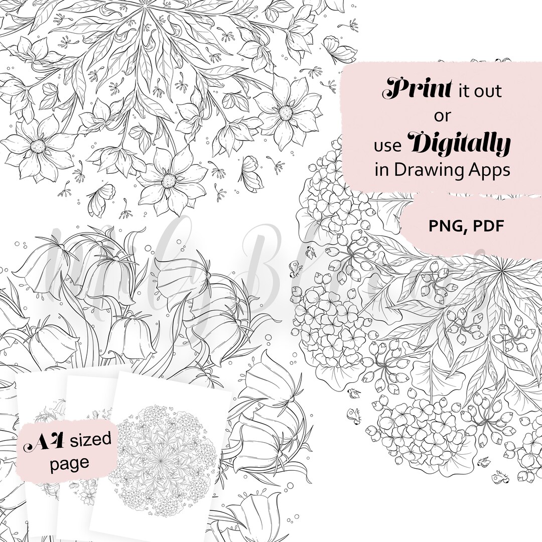 PRINTABLE and DIGITAL Mandala Coloring Page Set for Adults, Floral ...