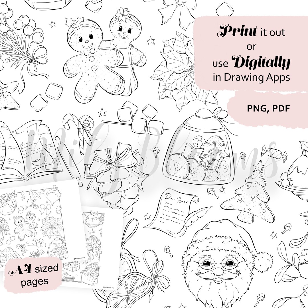 PRINTABLE and DIGITAL Cute Adults Coloring Pages, Christmas Baking ...