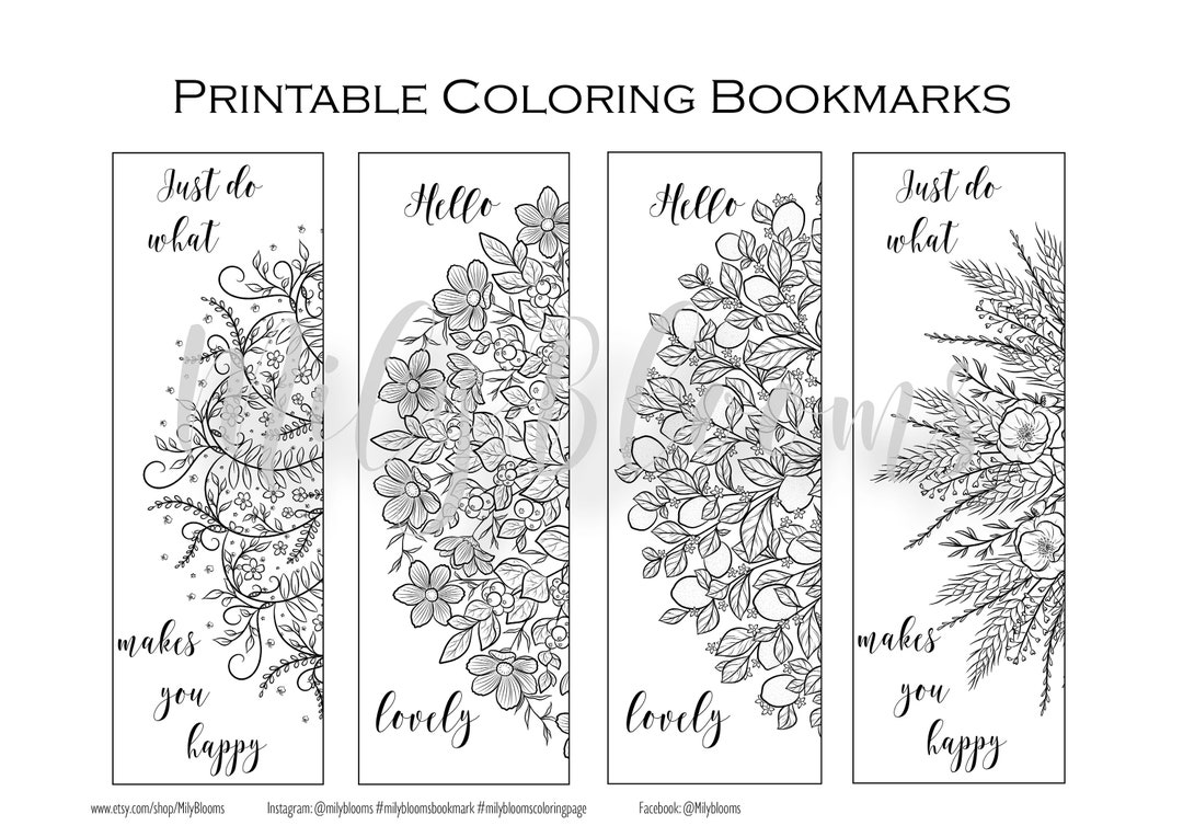 Set of 4 Printable Mandala Coloring Bookmark, Floral Bookmarks, JPG ...