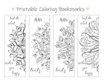 Set of 4 Printable Floral Mandala Coloring Bookmarks, JPG, PNG, PDF - Etsy