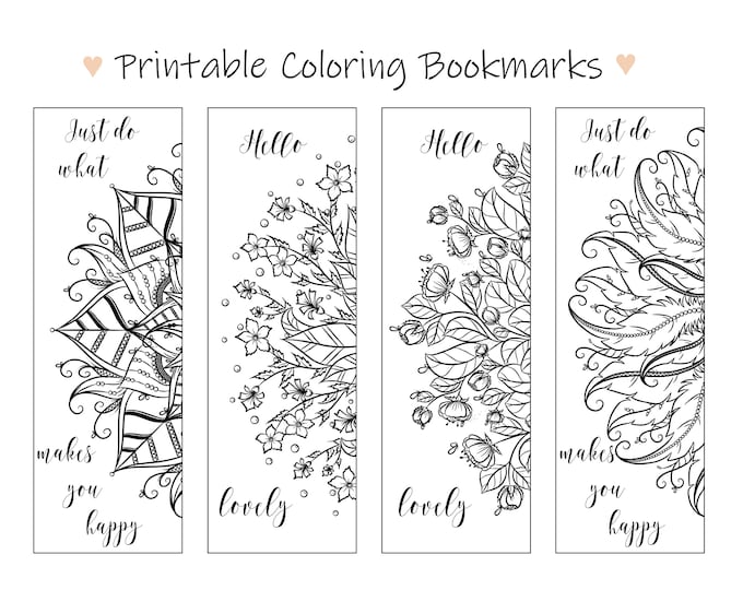 Set of 4 Printable Mandala Coloring Bookmarks, JPG, PNG, PDF - Etsy