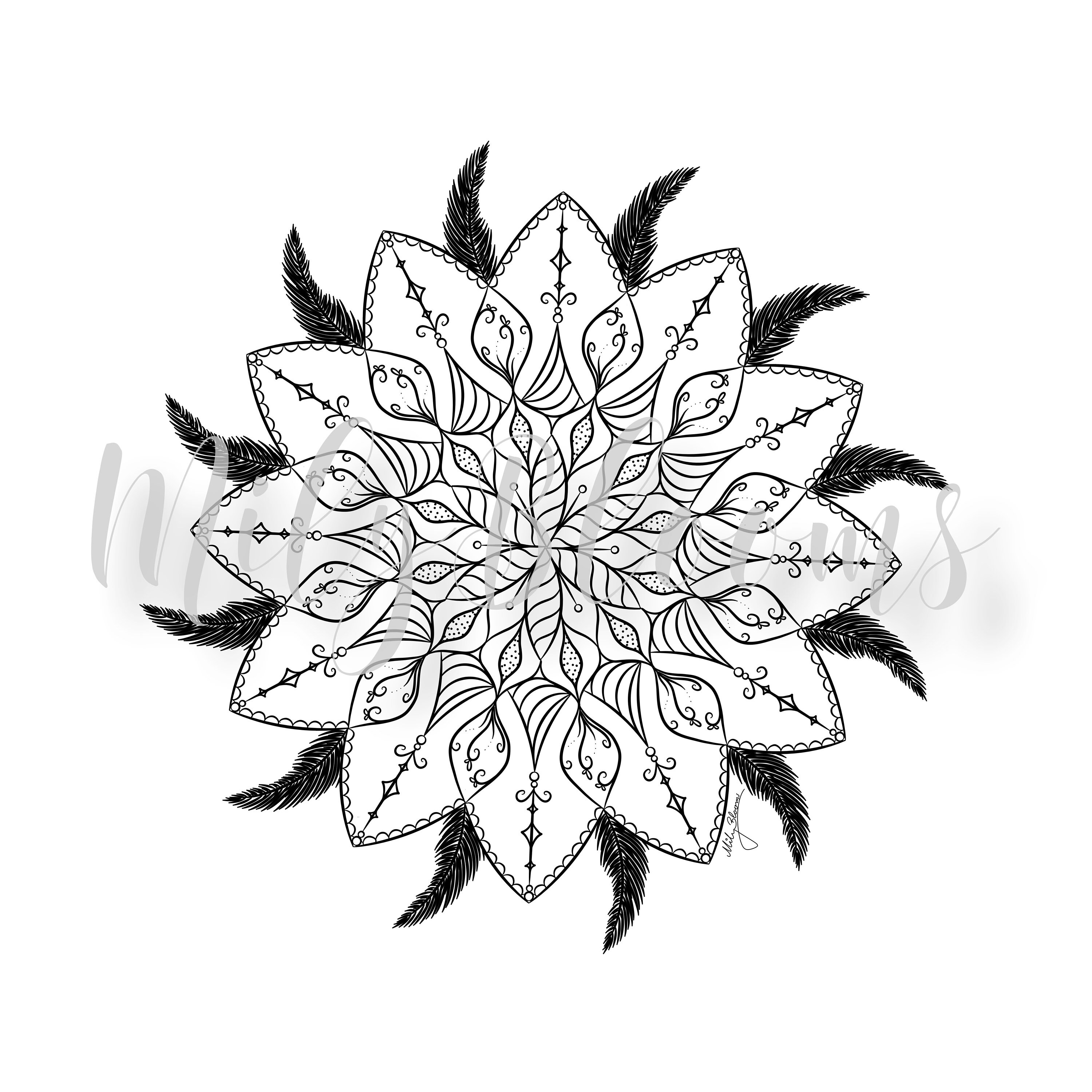 Printable Adults Coloring Page, Feather Mandala JPG, PNG, PDF File - Etsy