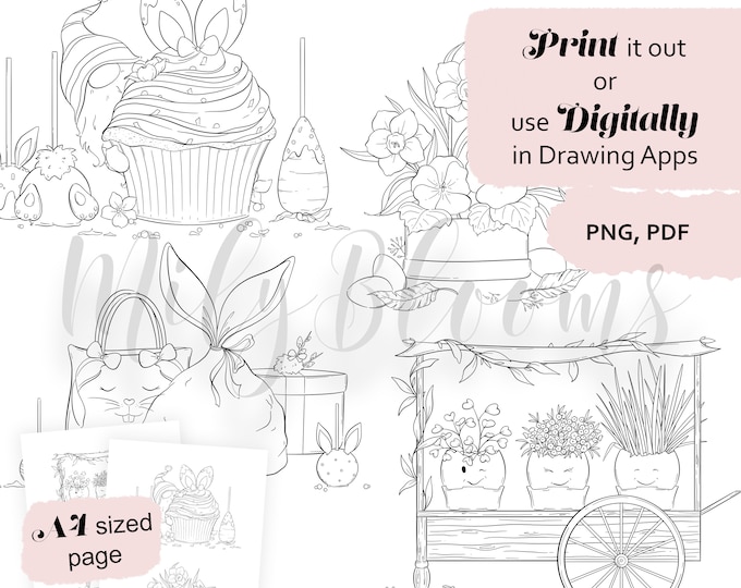 PRINTABLE and DIGITAL Coloring Pages for Adults, Easter Tiny Flower Box ...