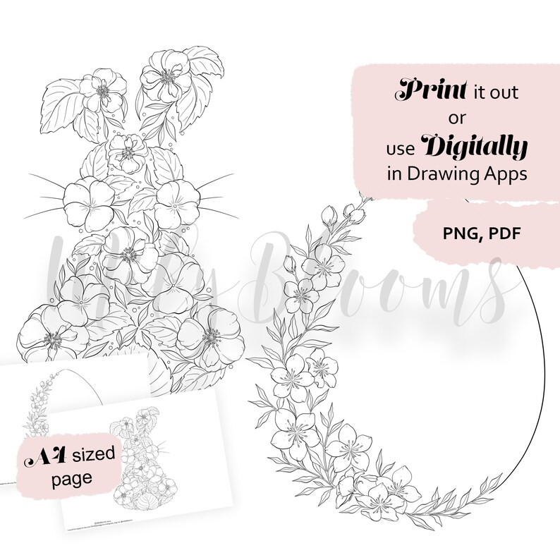PRINTABLE and DIGITAL Coloring Pages for Adults Easter Floral - Etsy