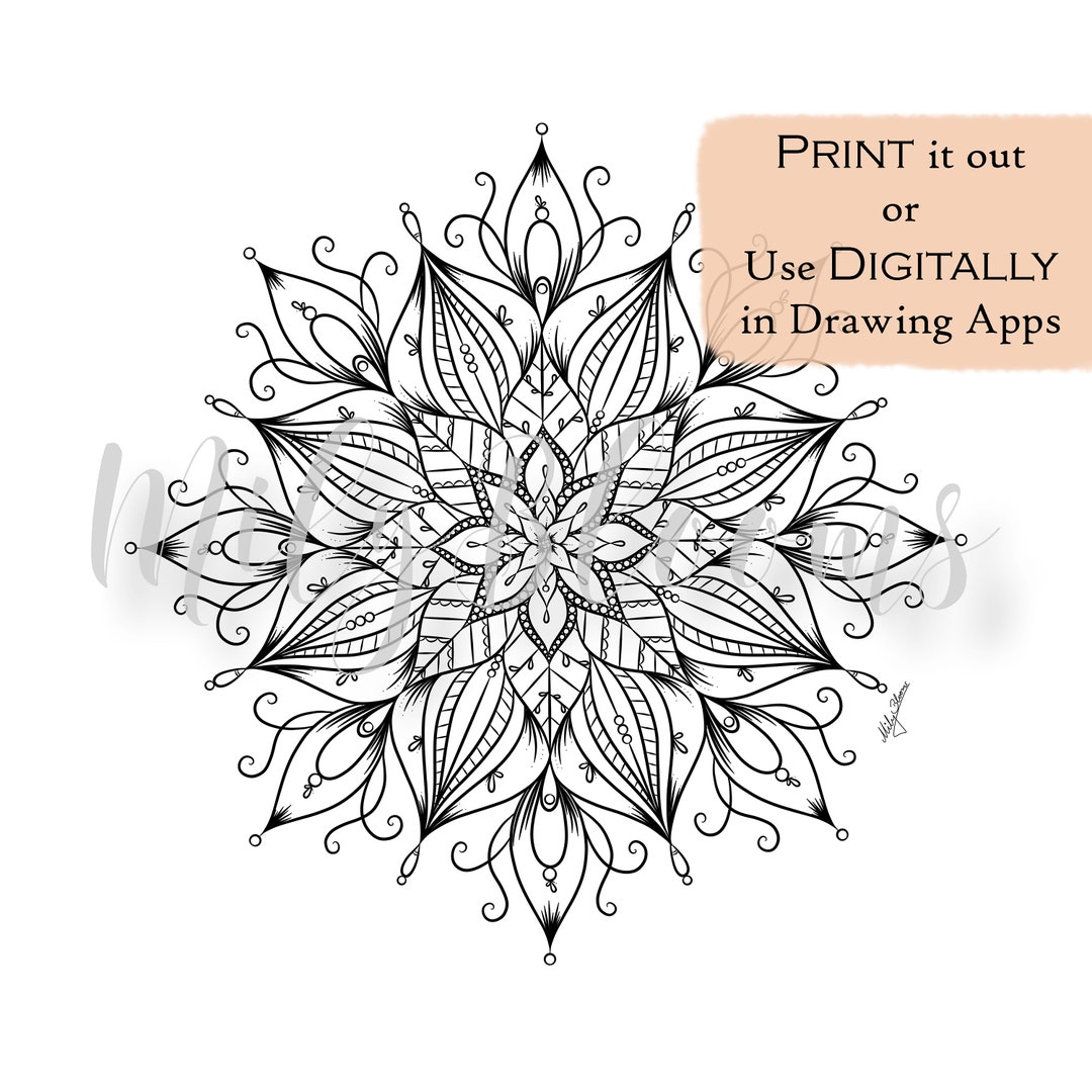 Hand-drawn Mandala Coloring Page: Printable or Digital (PDF, JPG, PNG ...