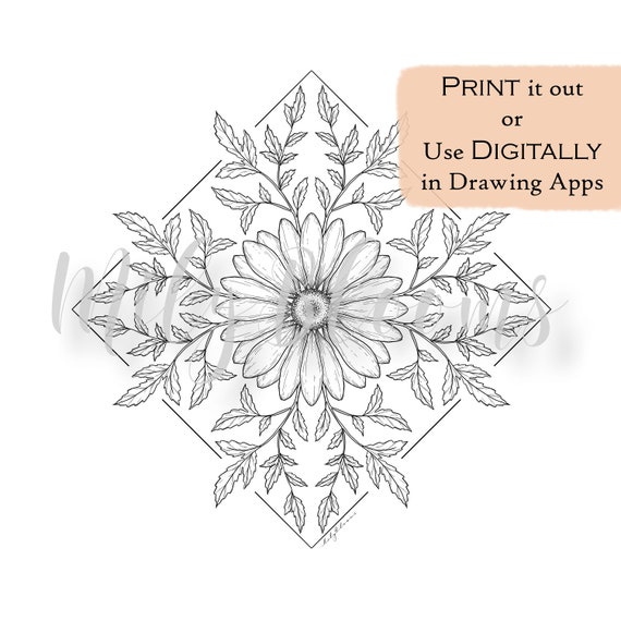 PRINTABLE and DIGITAL Adults Coloring Page Geometric Floral | Etsy