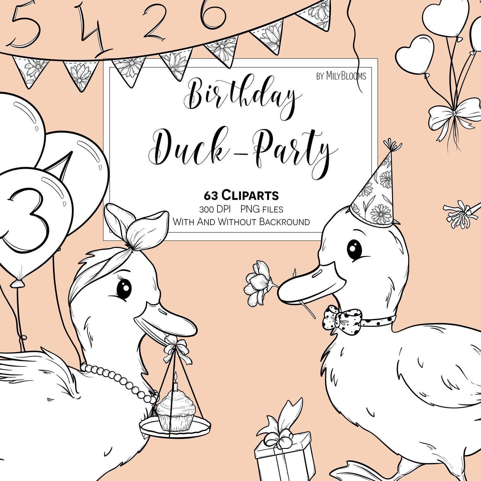 Birthday Duck-party Clipart Collection Cute Ducklings Party - Etsy