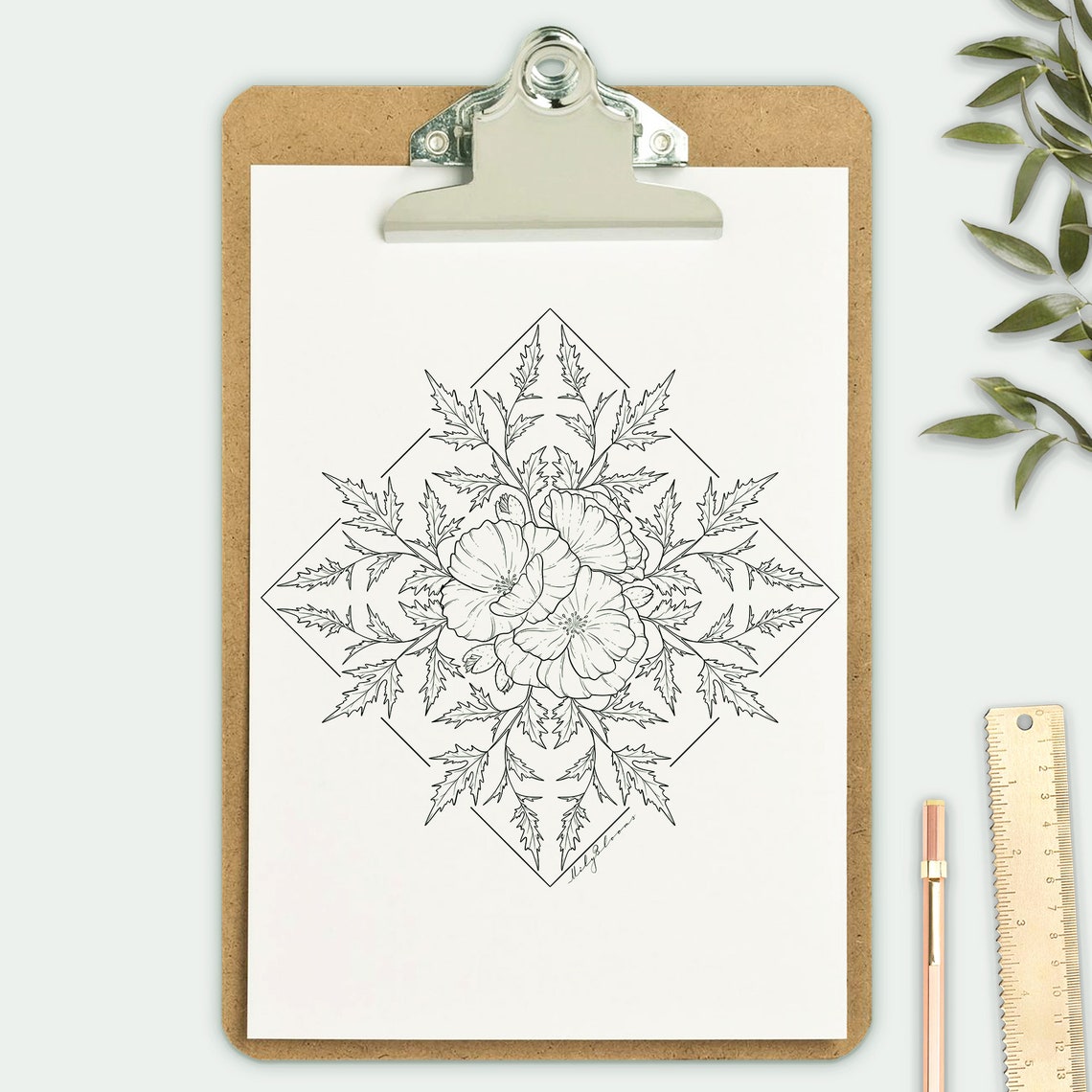 PRINTABLE and DIGITAL Adults Coloring Page Geometric Floral - Etsy