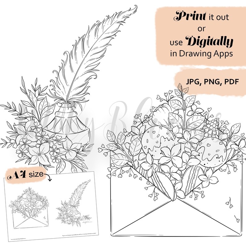 PRINTABLE and DIGITAL Coloring Page for Adults Floral - Etsy