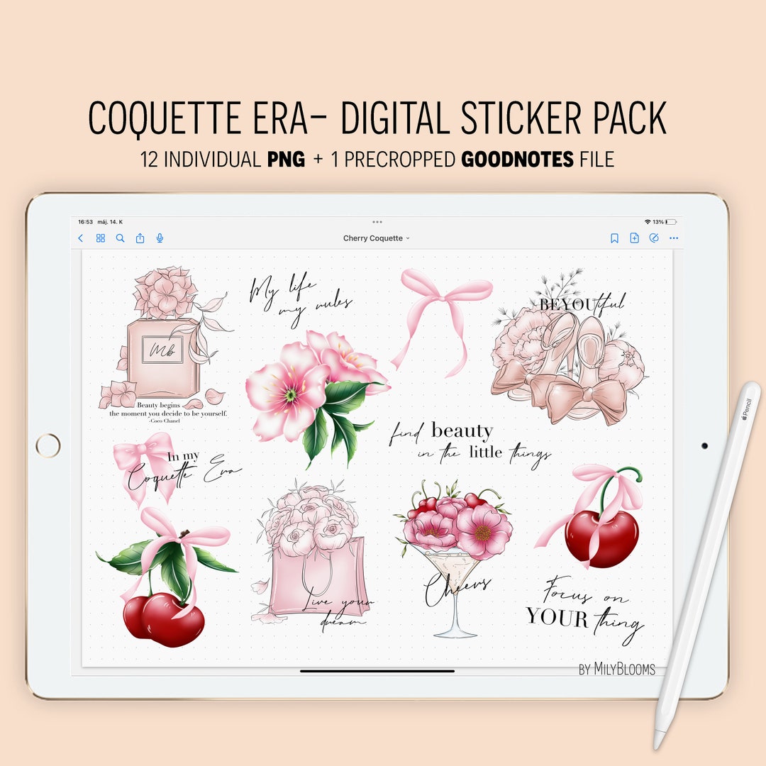 Cherry Coquette-sticker Pack, Coquette Aesthetic, Retro and Romantic ...