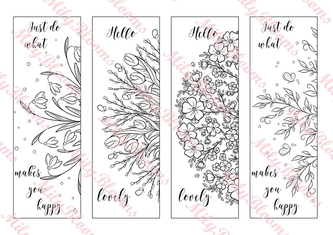 Set of 4 Printable Floral Mandala Coloring Bookmarks, JPG, PNG, PDF - Etsy
