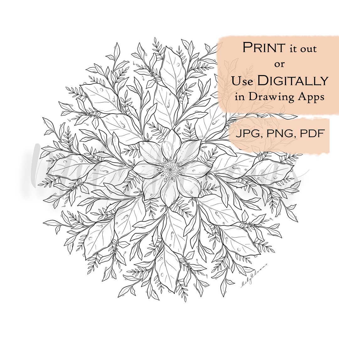 PRINTABLE and DIGITAL Adults Coloring Page, Print at Home Botanical ...