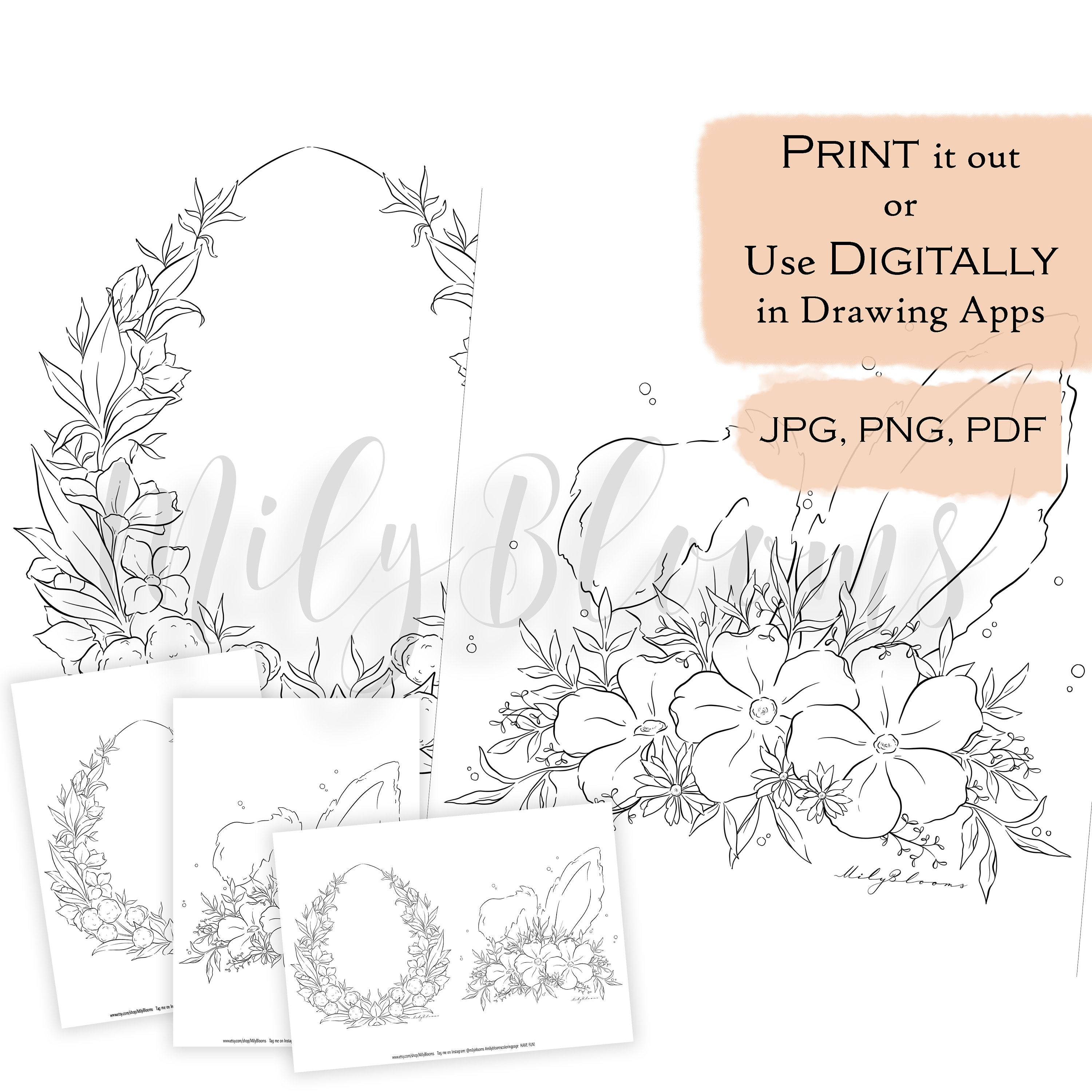 PRINTABLE and DIGITAL Easter Coloring Page Bundle for Adults - Etsy