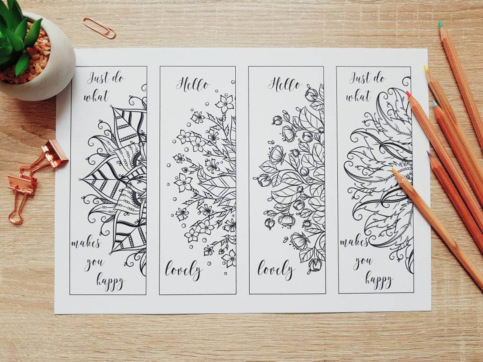 Set of 4 Printable Mandala Coloring Bookmarks JPG PNG PDF - Etsy