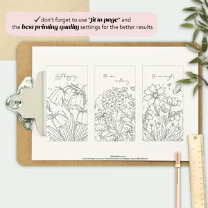 Set of 3 Floral Coloring Bookmarks, Spring Motivational Bookmark Bundle ...