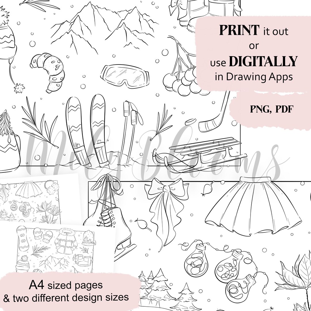 PRINTABLE and DIGITAL Winter Sports Adults Coloring Pages, Small Wins ...