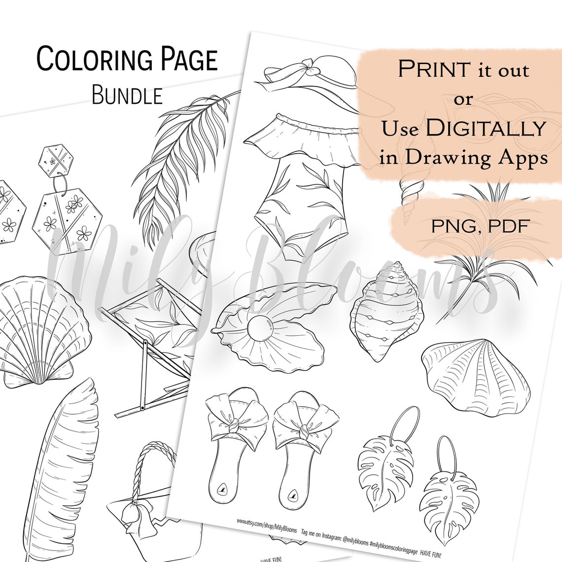 PRINTABLE and DIGITAL Tropical Adults Coloring Page Sommer | Etsy