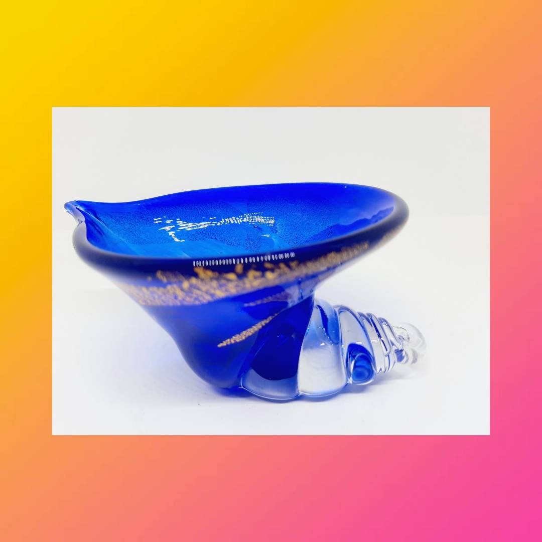 Beautiful Vintage Maltese Mtarfa Art Glass Blue Art Glass Shell Bowl ...