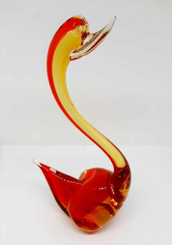 Vintage 1960's Large Murano Seguso Red Amber Art Glass Swan Figurine - Etsy