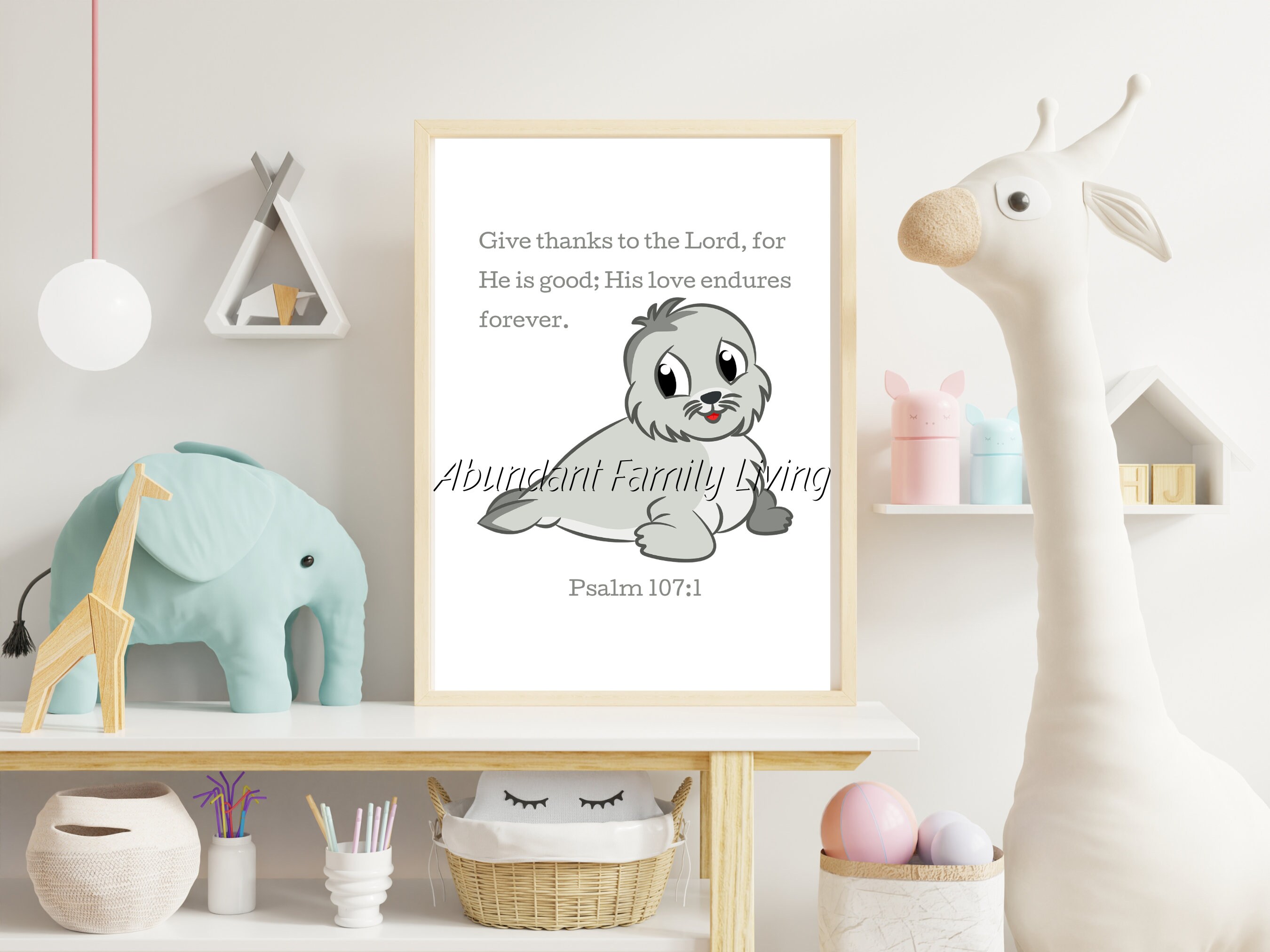 Baby Seal Bible Verse Printable, Give Thanks to the Lord for He is Good ...