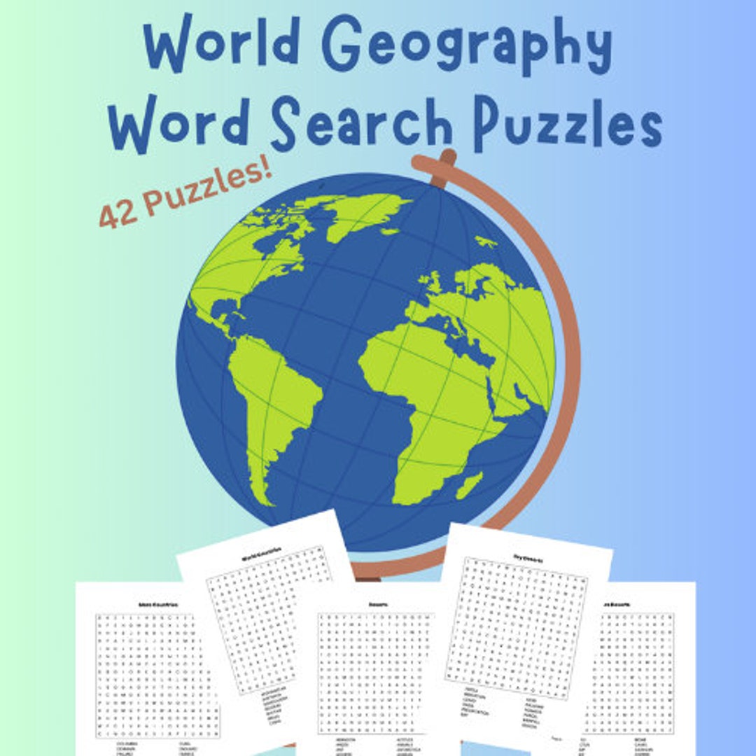 World Geography Word Search Puzzles, Countries, Cities, Landmarks - Etsy