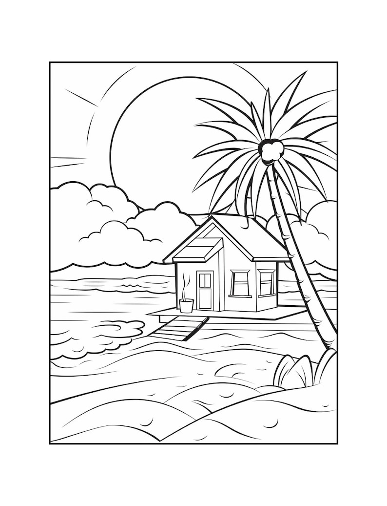 Beach Themed Coloring Book, Ocean Coloring Pages, Beach Coloring ...