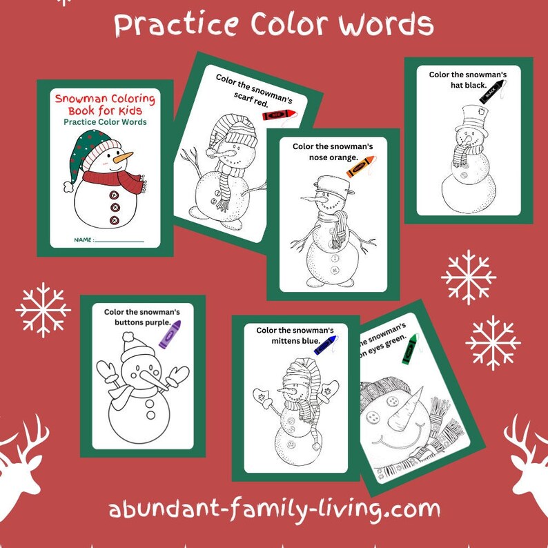 Snowman Coloring Book for Kids, Color Words (digital Download) - Etsy